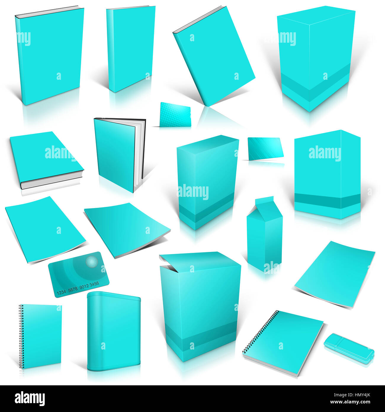 Cyan 3d blank cover collection, isolated on white Stock Photo - Alamy