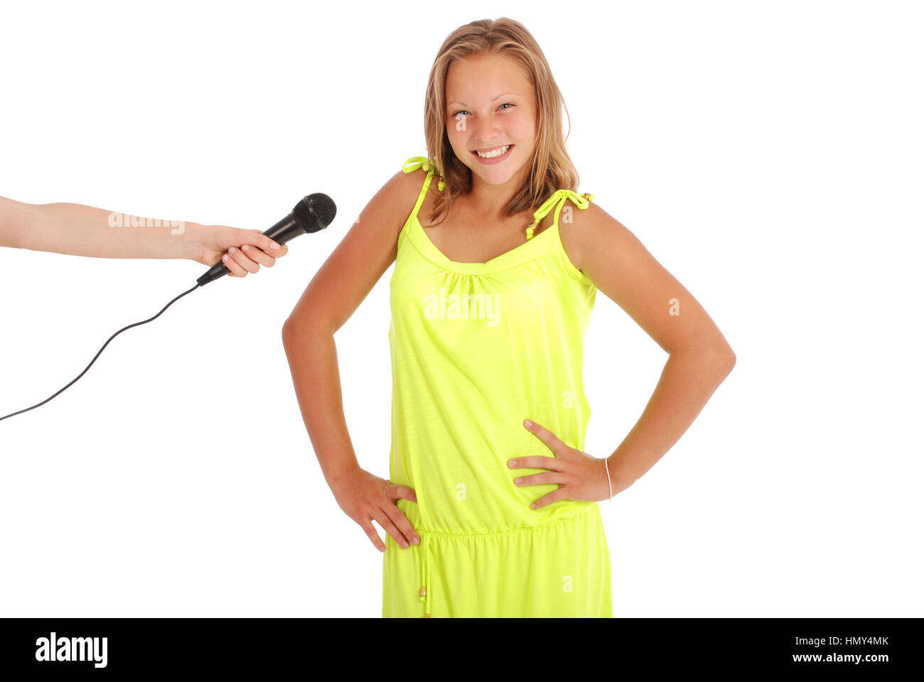 The teenage girl's interview isolated on white background Stock Photo ...