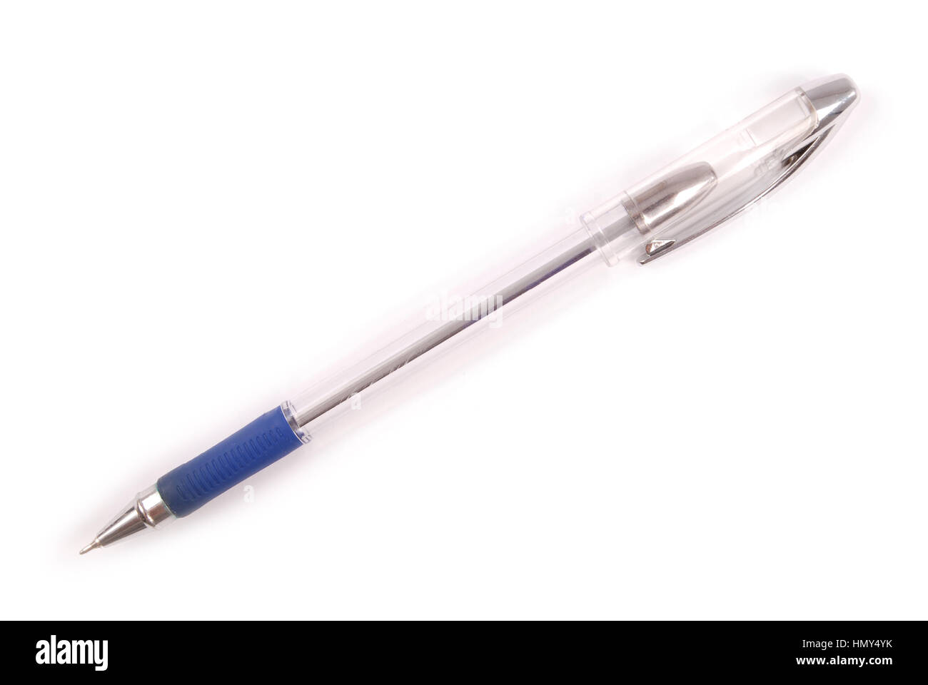 Plastic blue pen close-up isolated on white background Stock Photo - Alamy