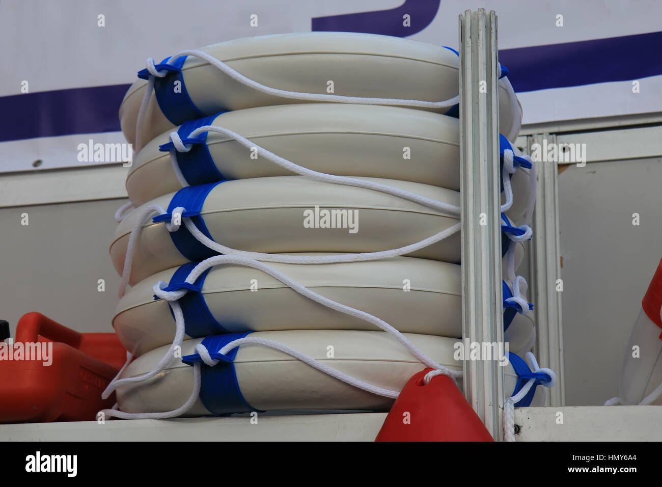 Life guard belt. Life guard boat belt. Lifesaving belt Stock Photo - Alamy