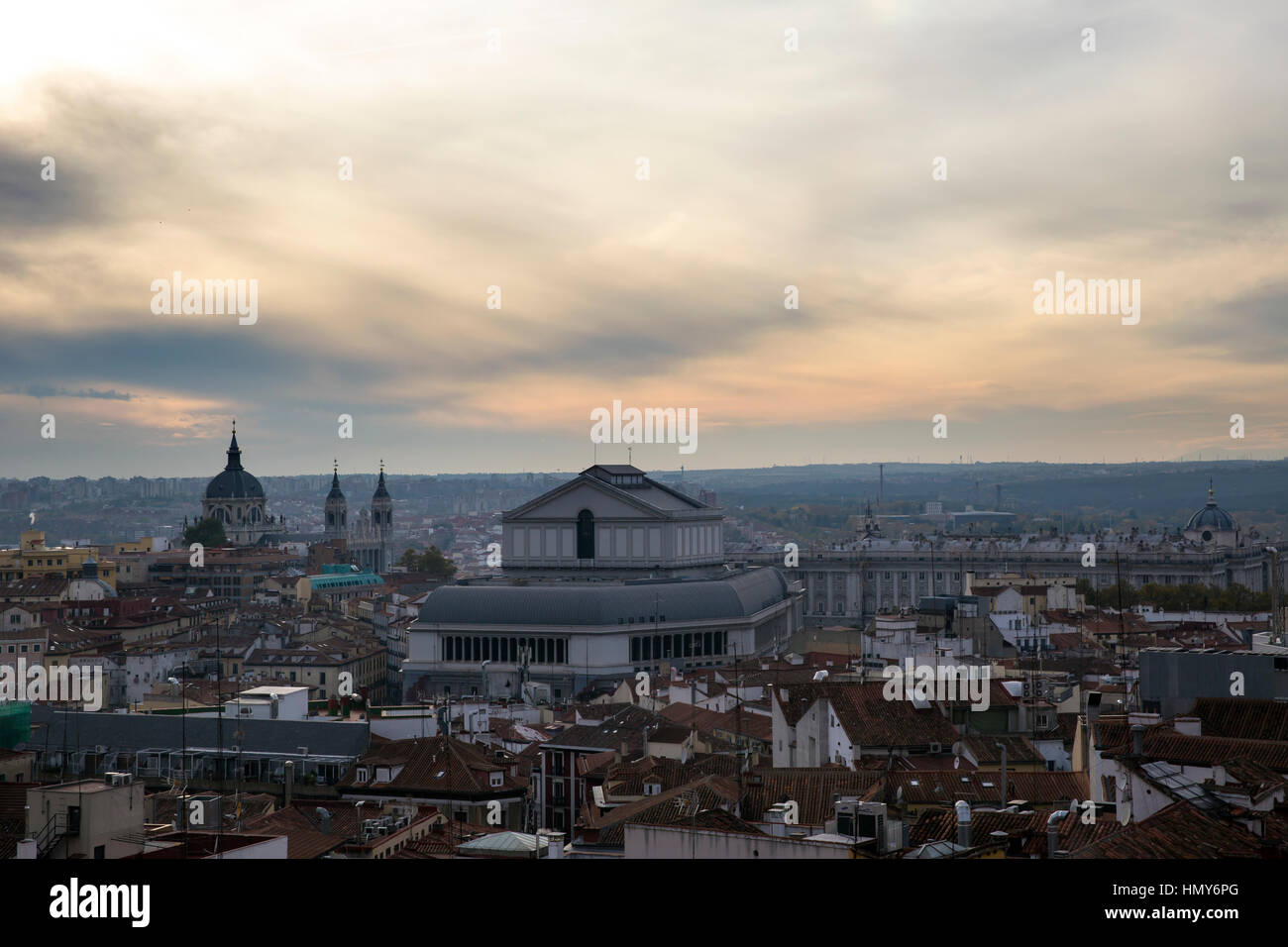 Madrid skyline and opera building Stock Photo - Alamy