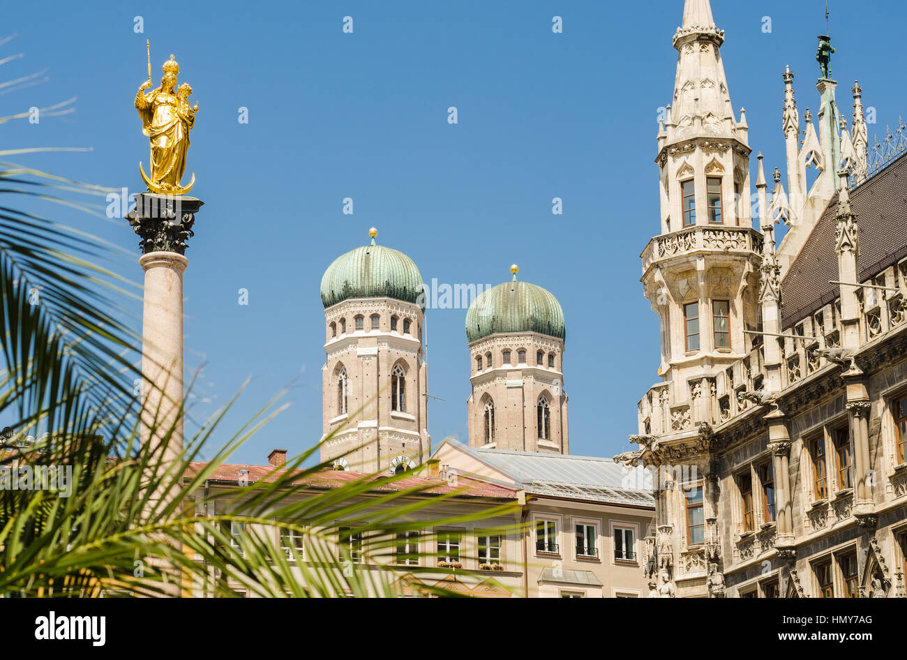 Closeup of the towers of Frauenkirche church in Munich, Germany Stock ...