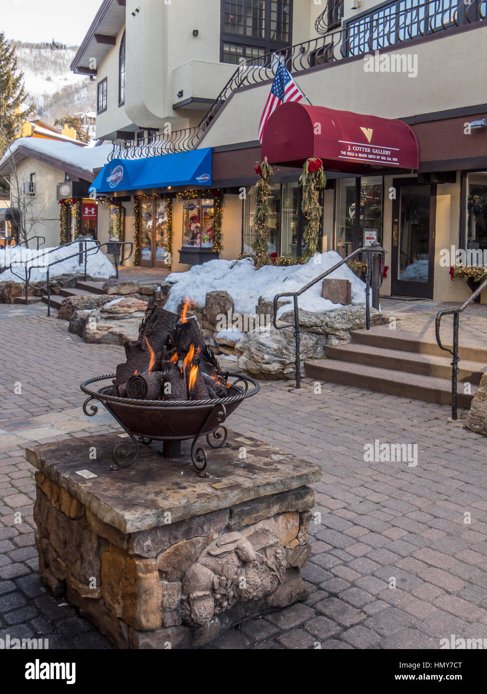 Gas firepit, Vail Village, winter, Vail Ski Resort, Vail, Colorado ...