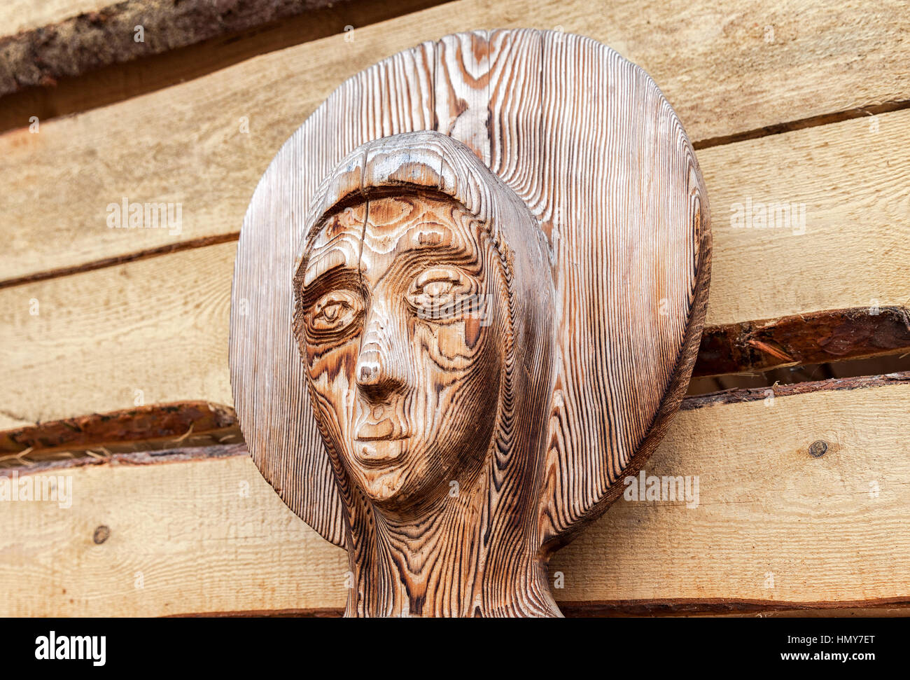 Russian traditional culture. Wooden handmade orthodox sculpture ...