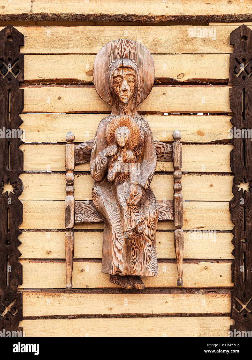 Russian traditional culture. Wooden handmade orthodox sculpture Stock ...