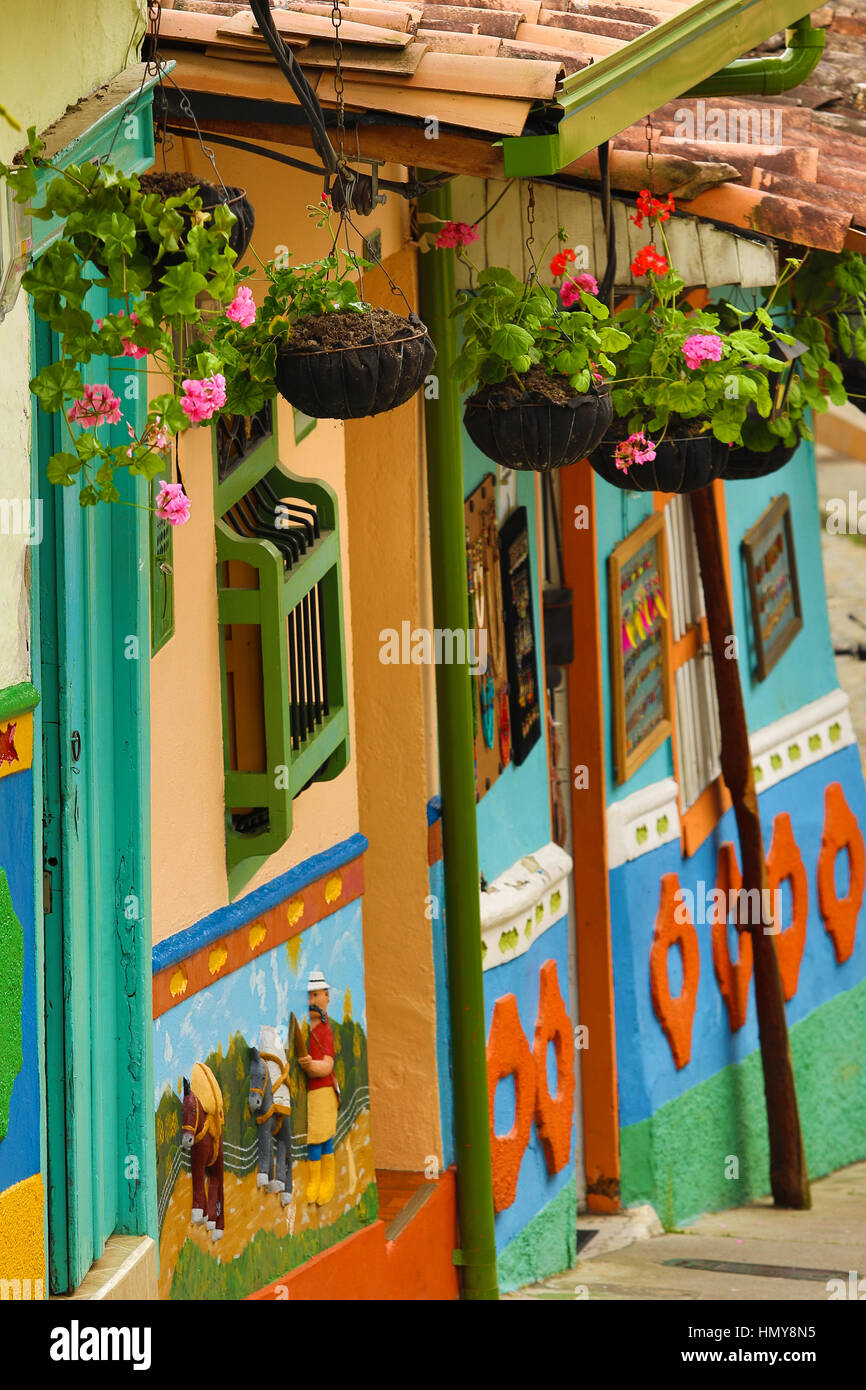 colonial architecture with colorfully painted houses and zocalos Stock ...