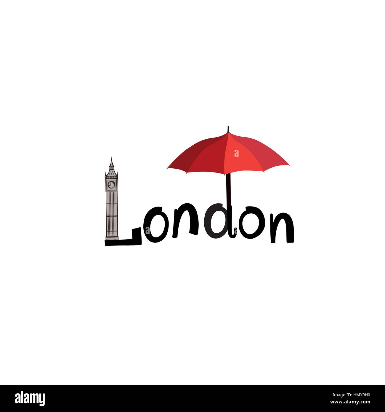 London sign hand lettering. British jack flag colored umbrella and Big ...