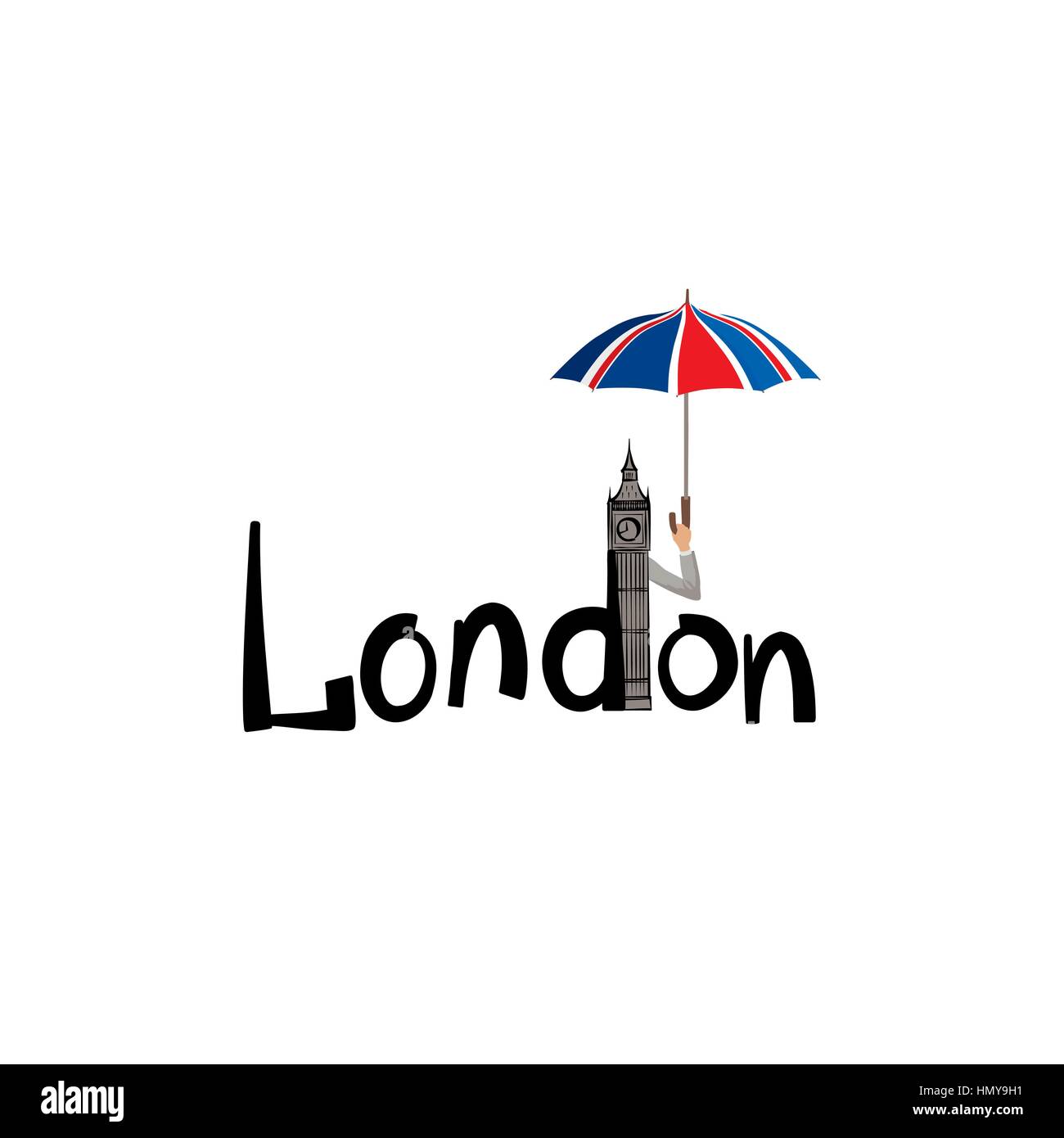 London sign hand lettering. British jack flag colored umbrella and Big ...