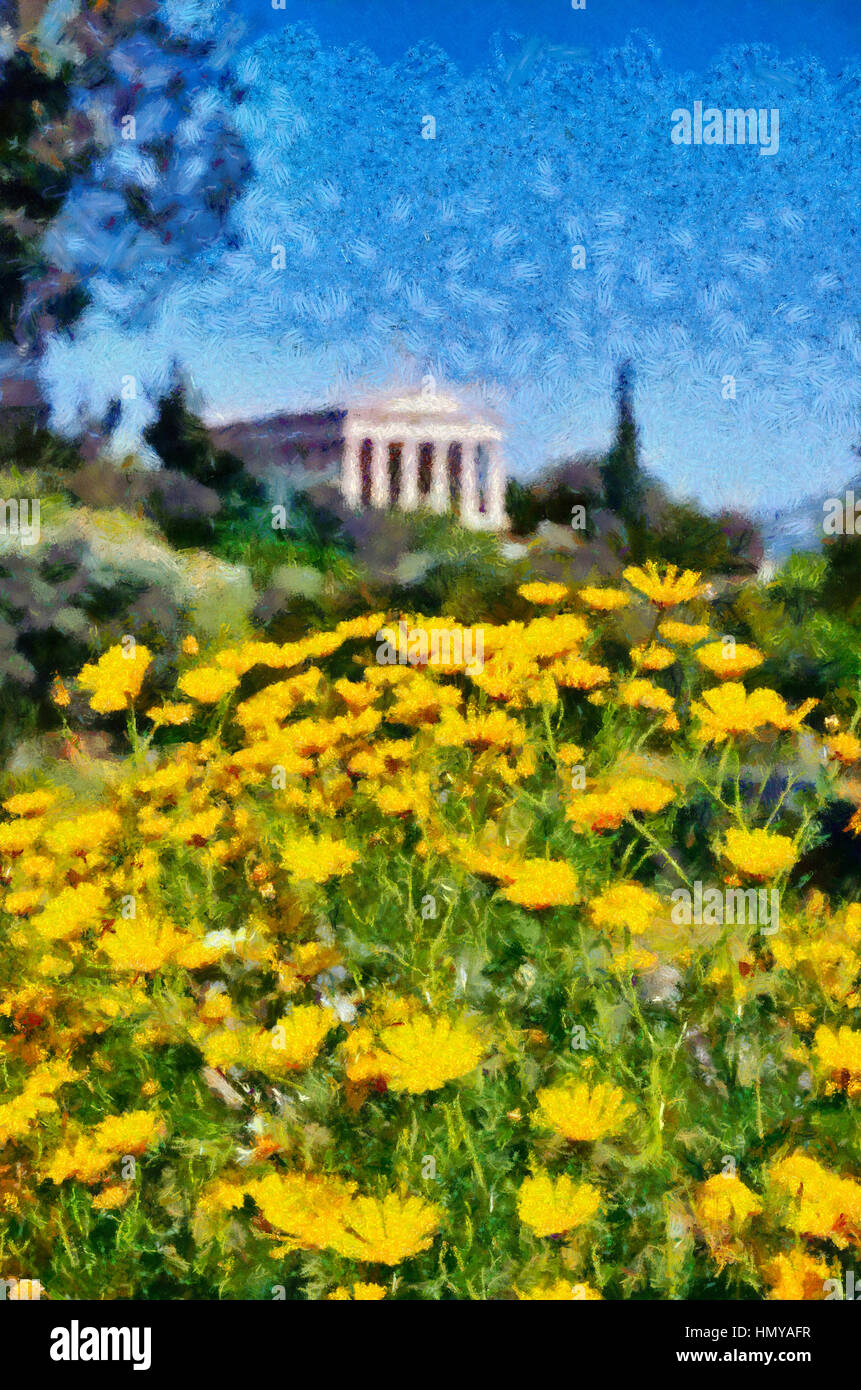Daisies in Ancient Market of Athens Stock Photo - Alamy