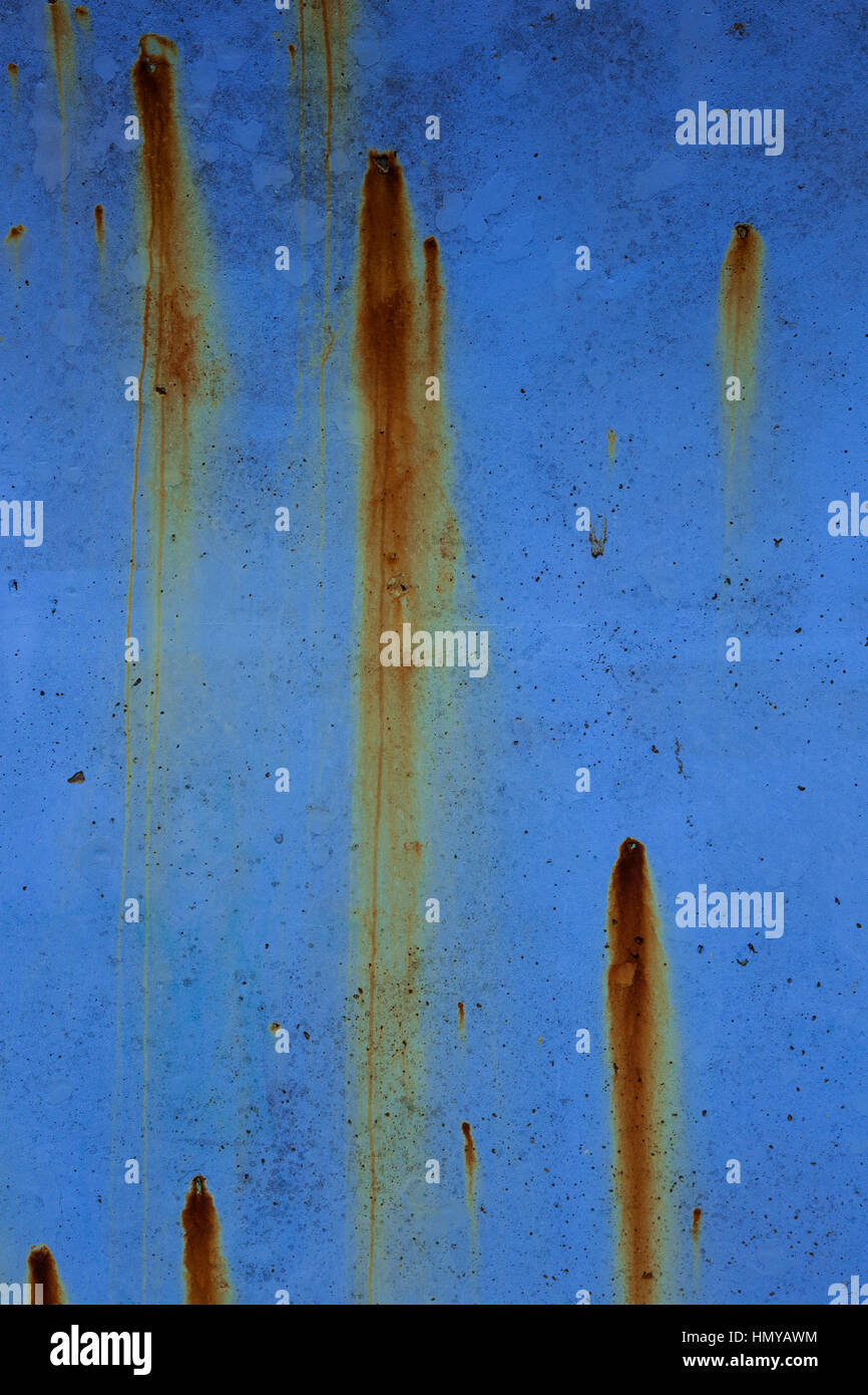 Streaks of Rust on Blue Painted Wall Stock Photo - Alamy