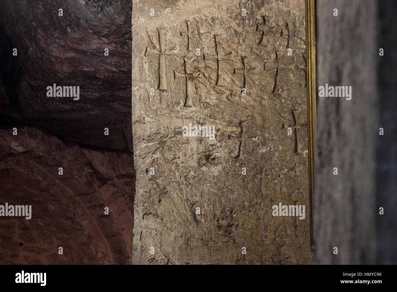 Crusader graffiti in the Church of the Holy Sepulchre in Old City of ...