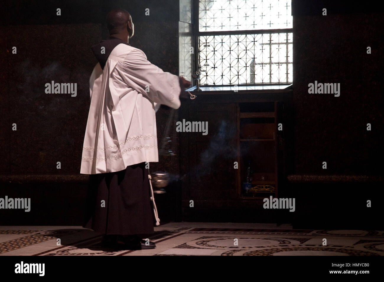 Jerusalem, Israel - July 6, 2014: Franciscan monk meditate pray in the ...
