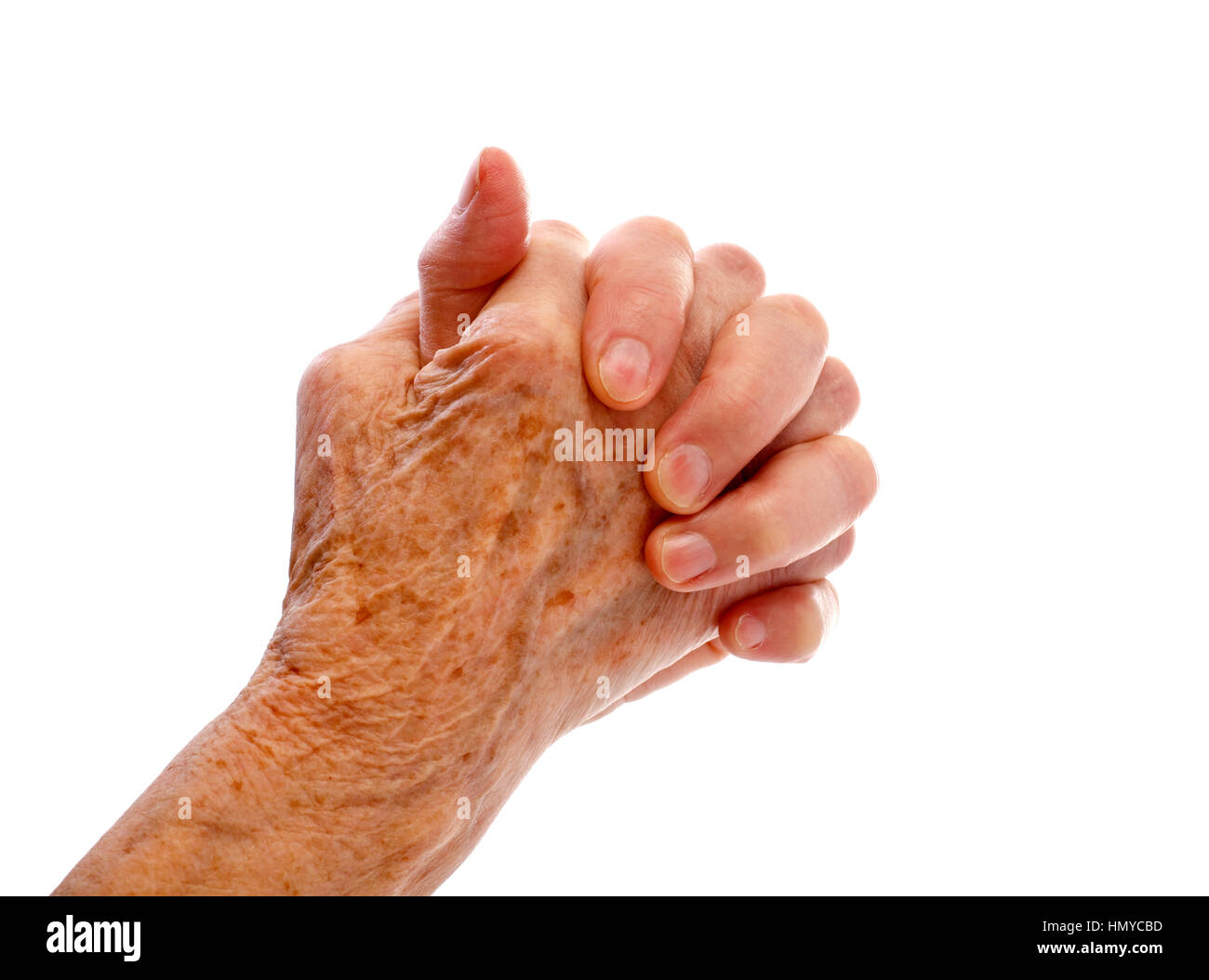 Elderly woman hand on an isolated background Stock Photo - Alamy