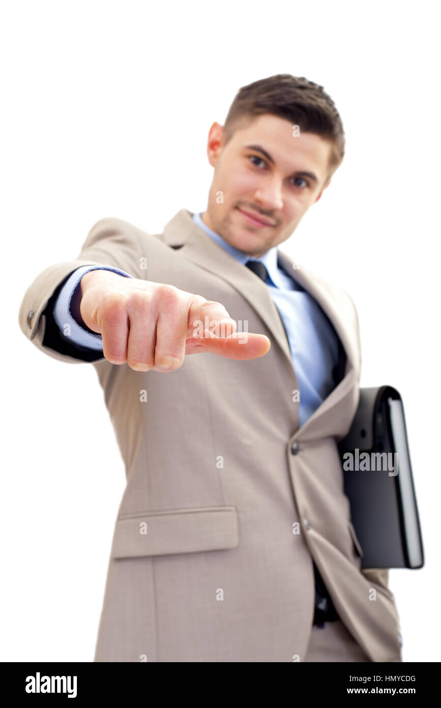 Handsome businessman is pointing with his hands Stock Photo - Alamy