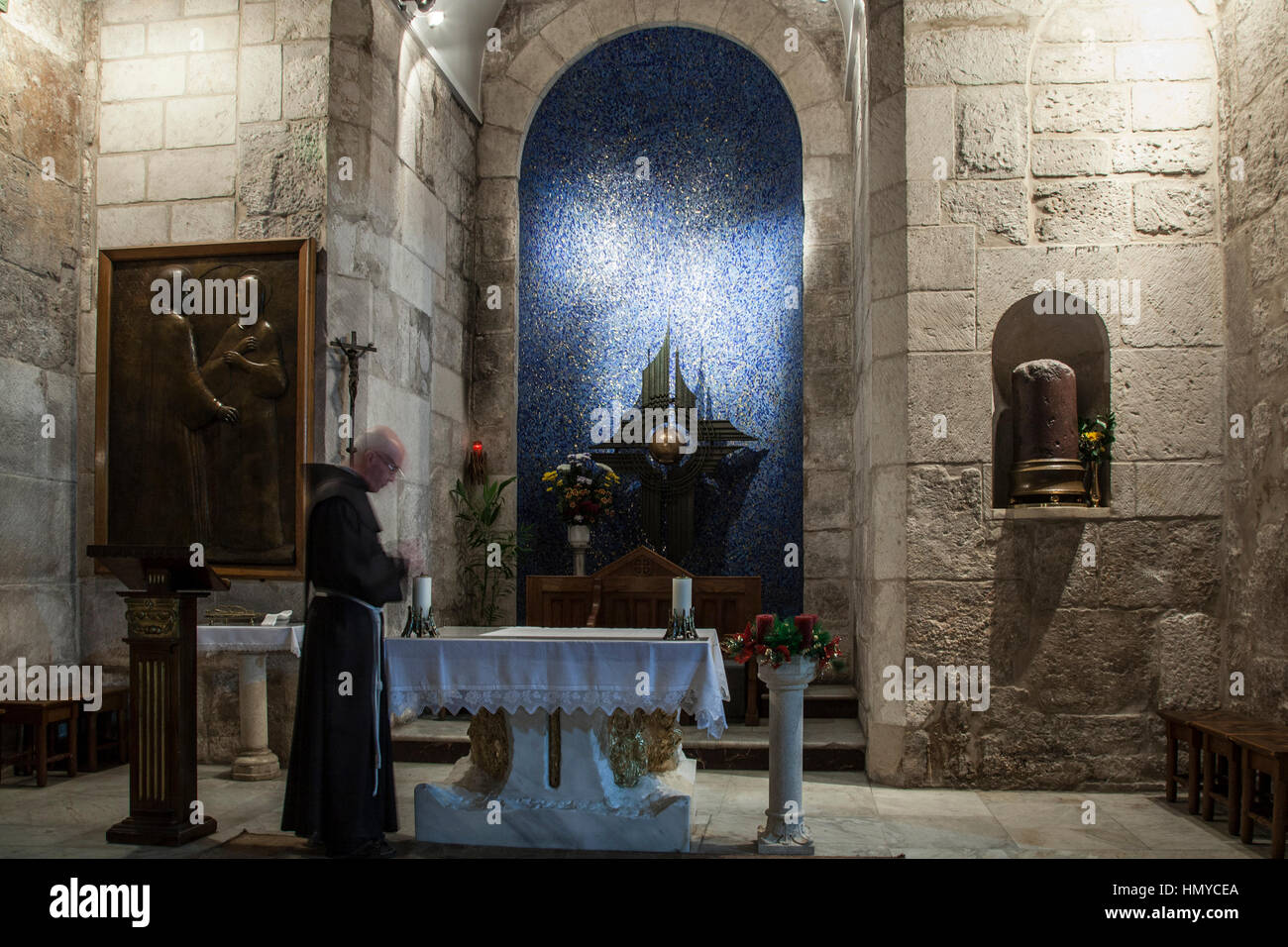 Jerusalem, Israel - December 4, 2013: Franciscan monk in the Chapel of ...