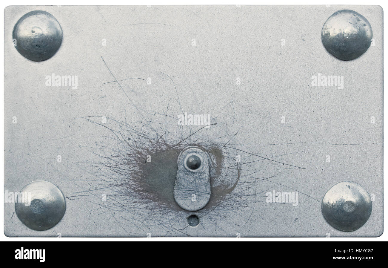 Metal lock plate, hidden locker key hole, closed keyhole shut, isolated ...