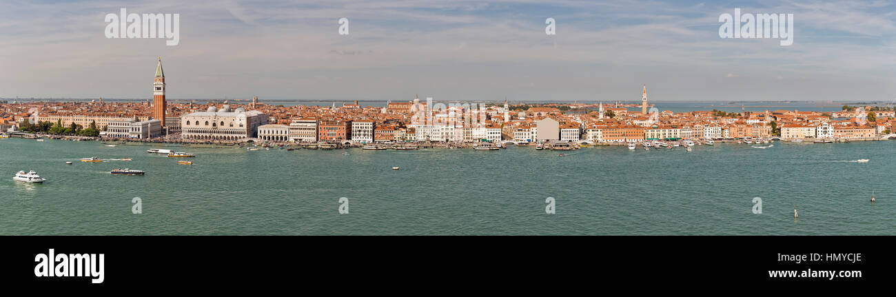 Venice lagoon with cityscape aerial panorama, Italy. Venice landmarks ...