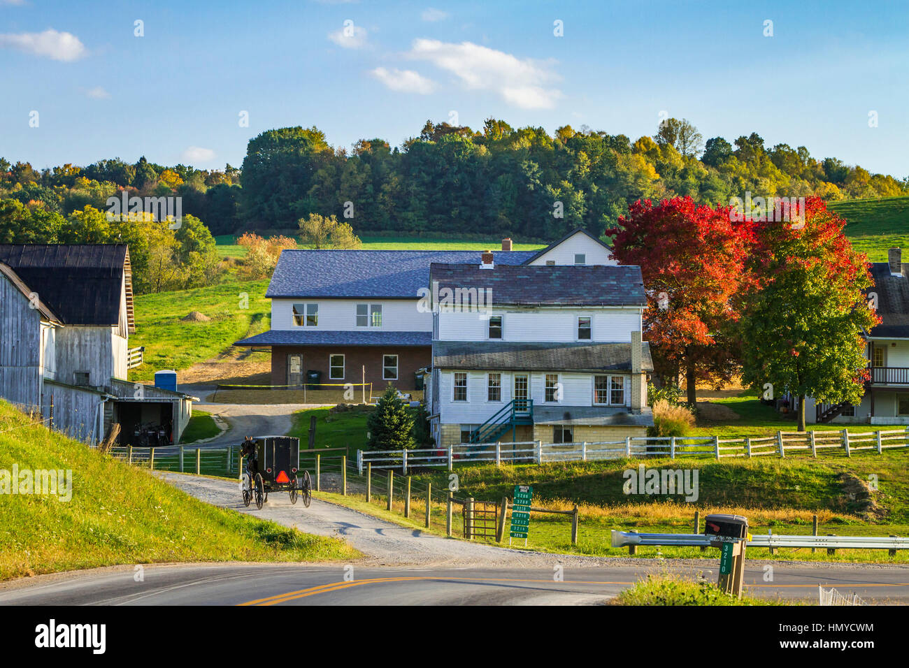 A large Amish farm home with horse and buggy near Berlin, Ohio, USA ...