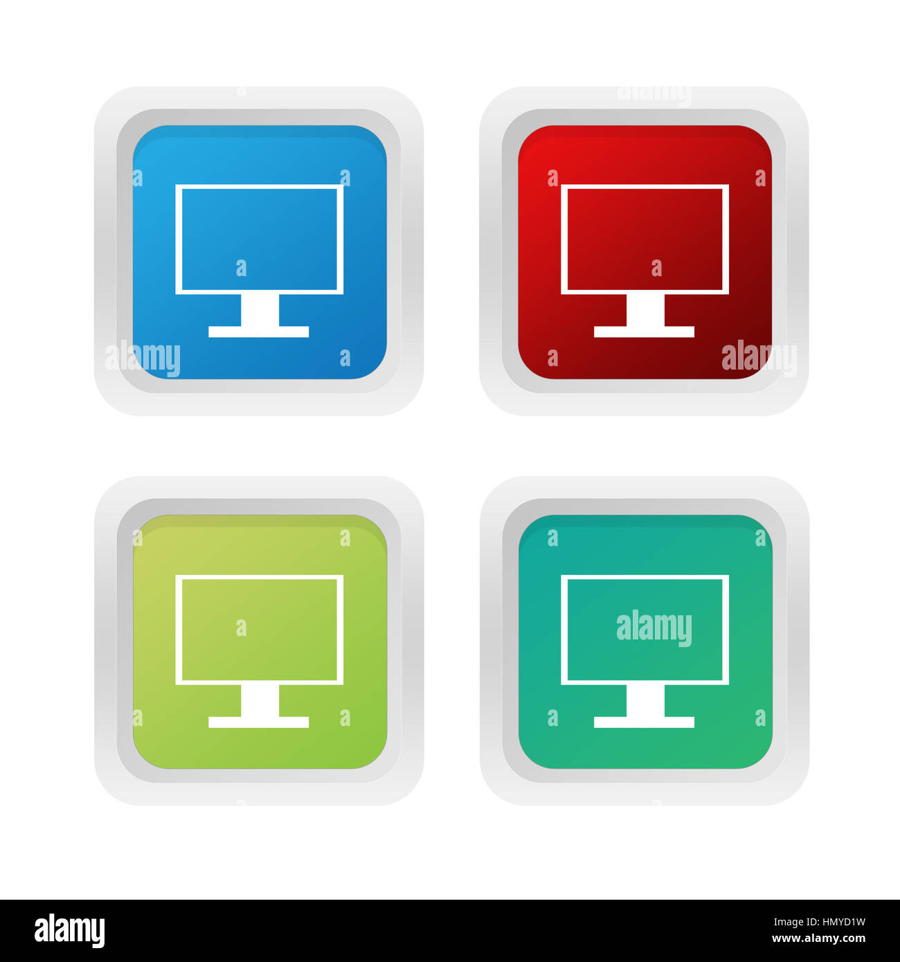 Set of squared colorful buttons with tv screen or computer monitor ...