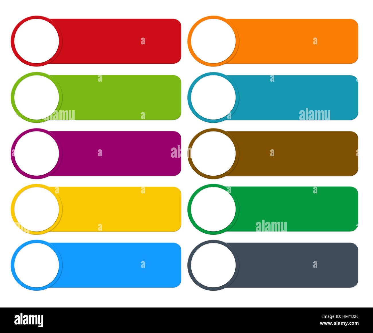 Colorful buttons for web pages menus in blue, green, yellow, orange ...
