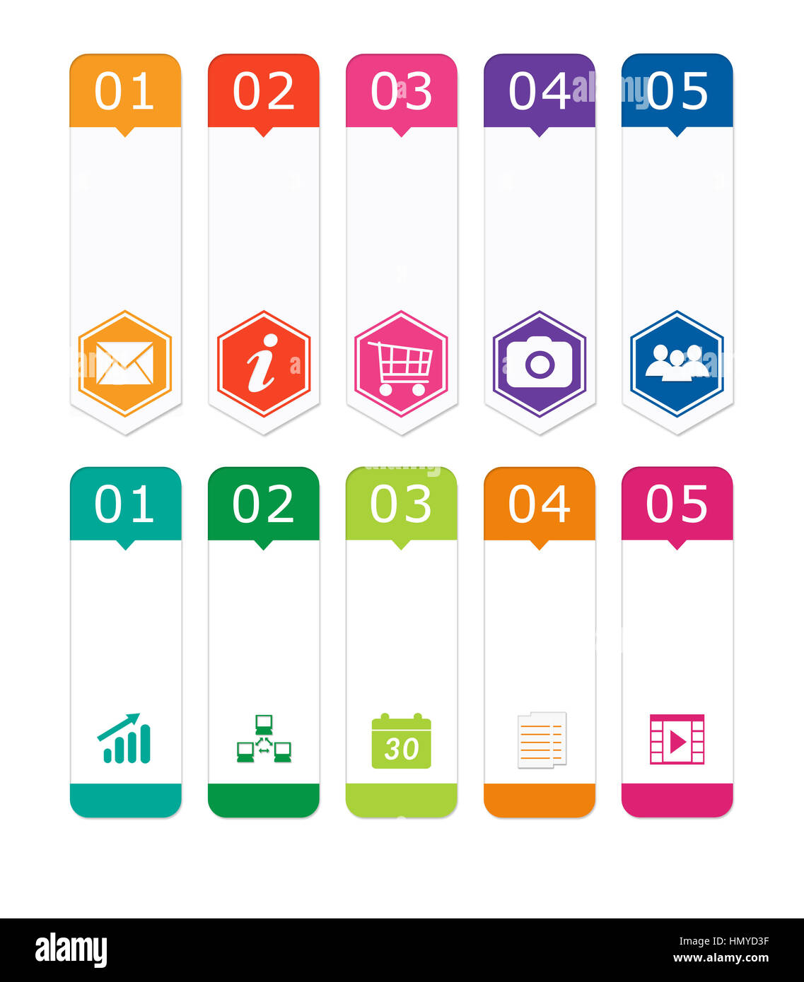 Set of colorful buttons with arrow and circle for Web page menu ...