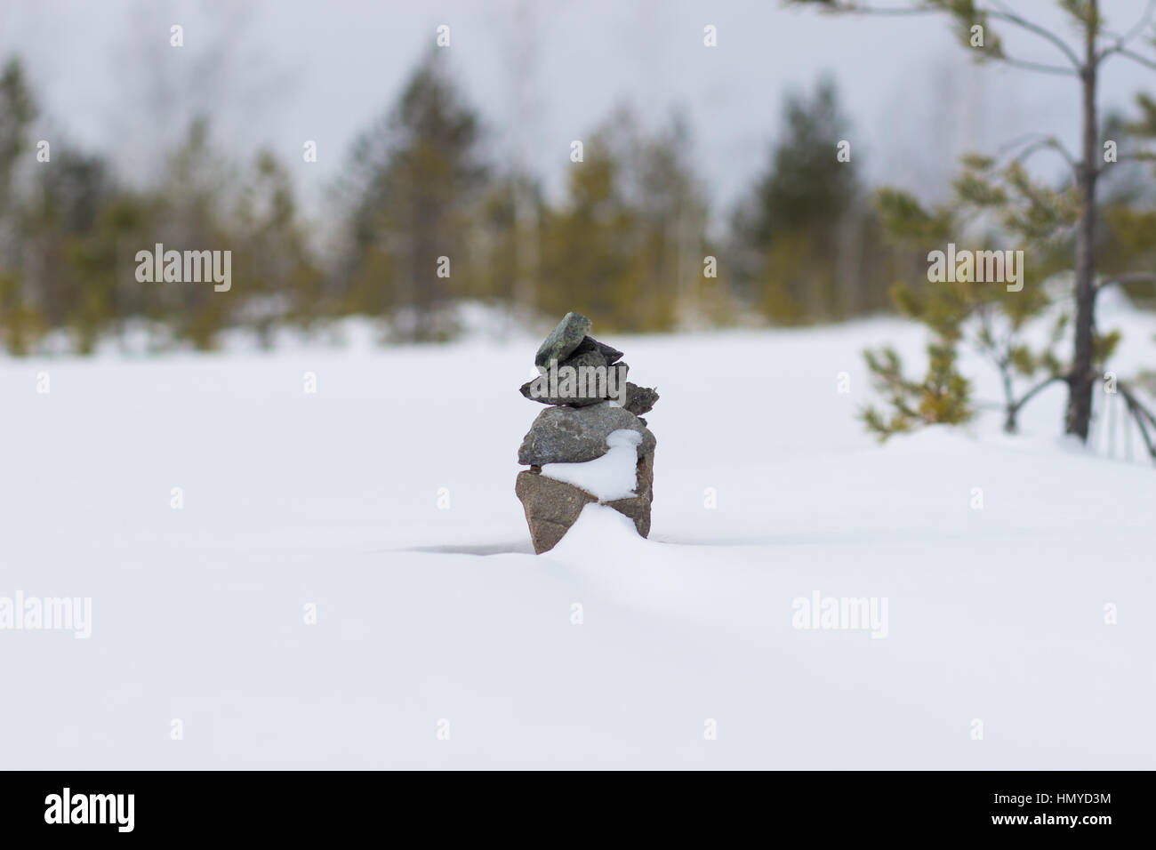 The harmony of nature in winter forest stones balance Stock Photo - Alamy