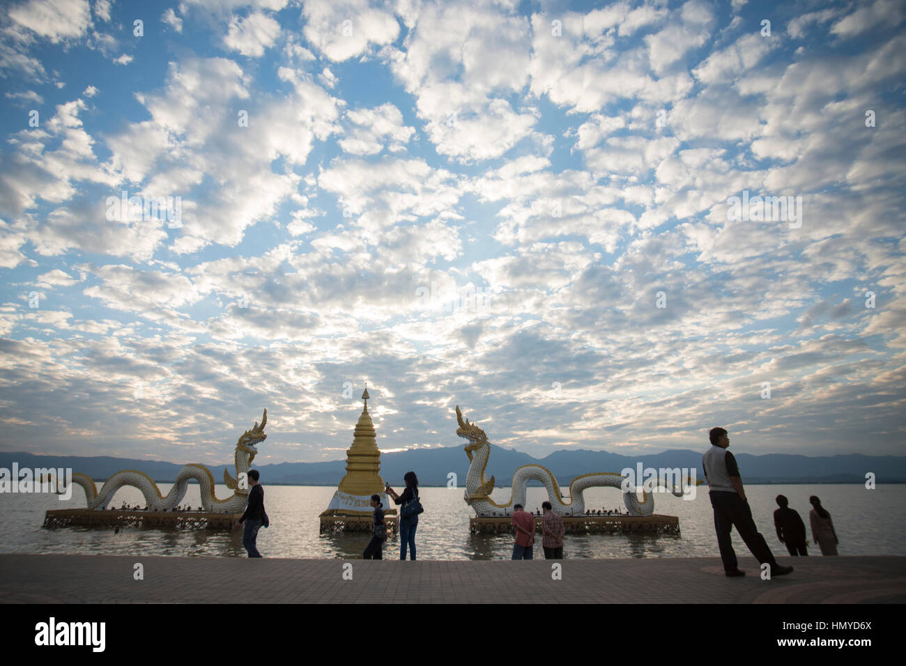 the phayanak or Naga Statue in the landscape at the lake of Kwan Phayao ...