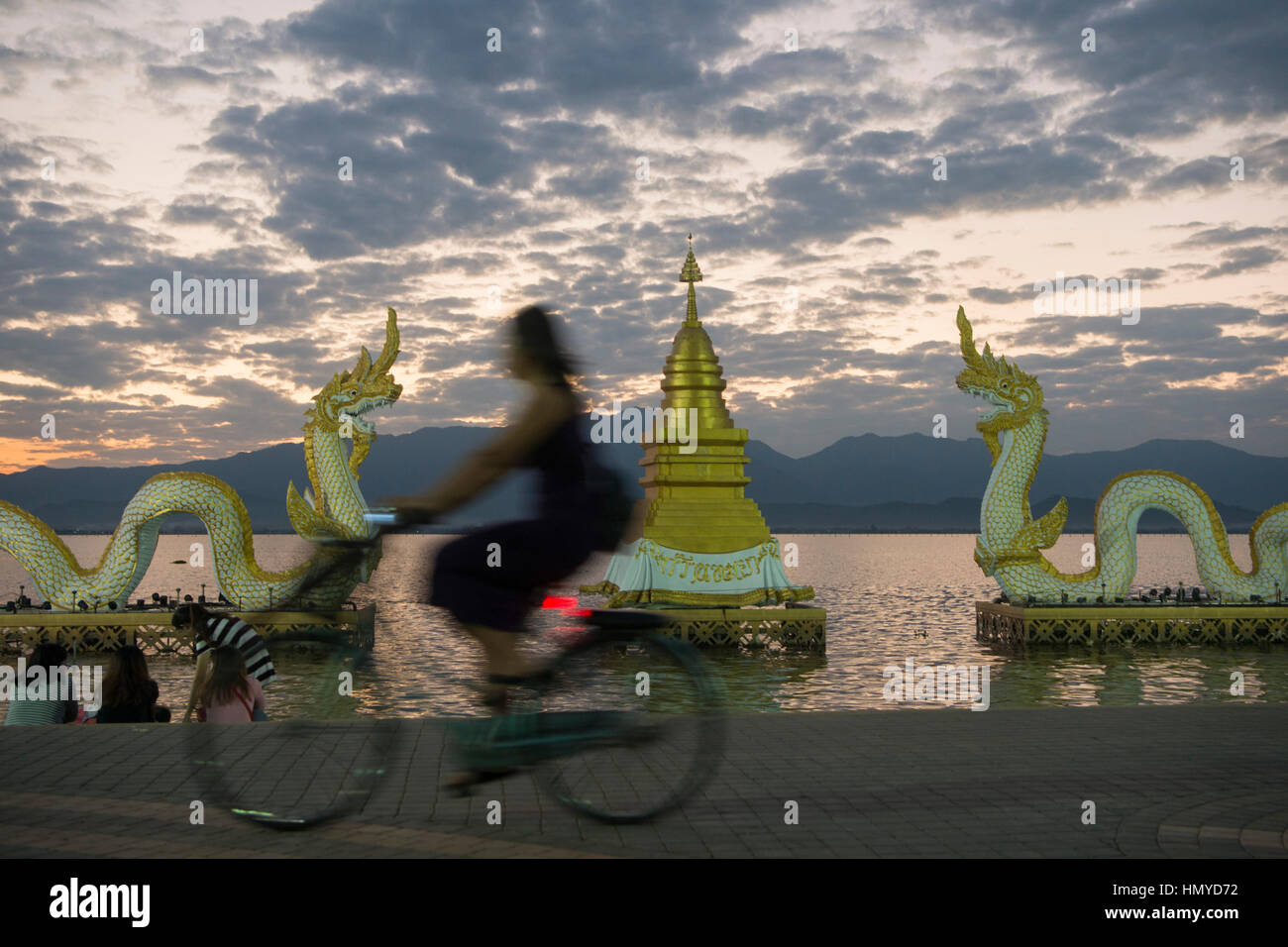 the phayanak or Naga Statue in the landscape at the lake of Kwan Phayao ...