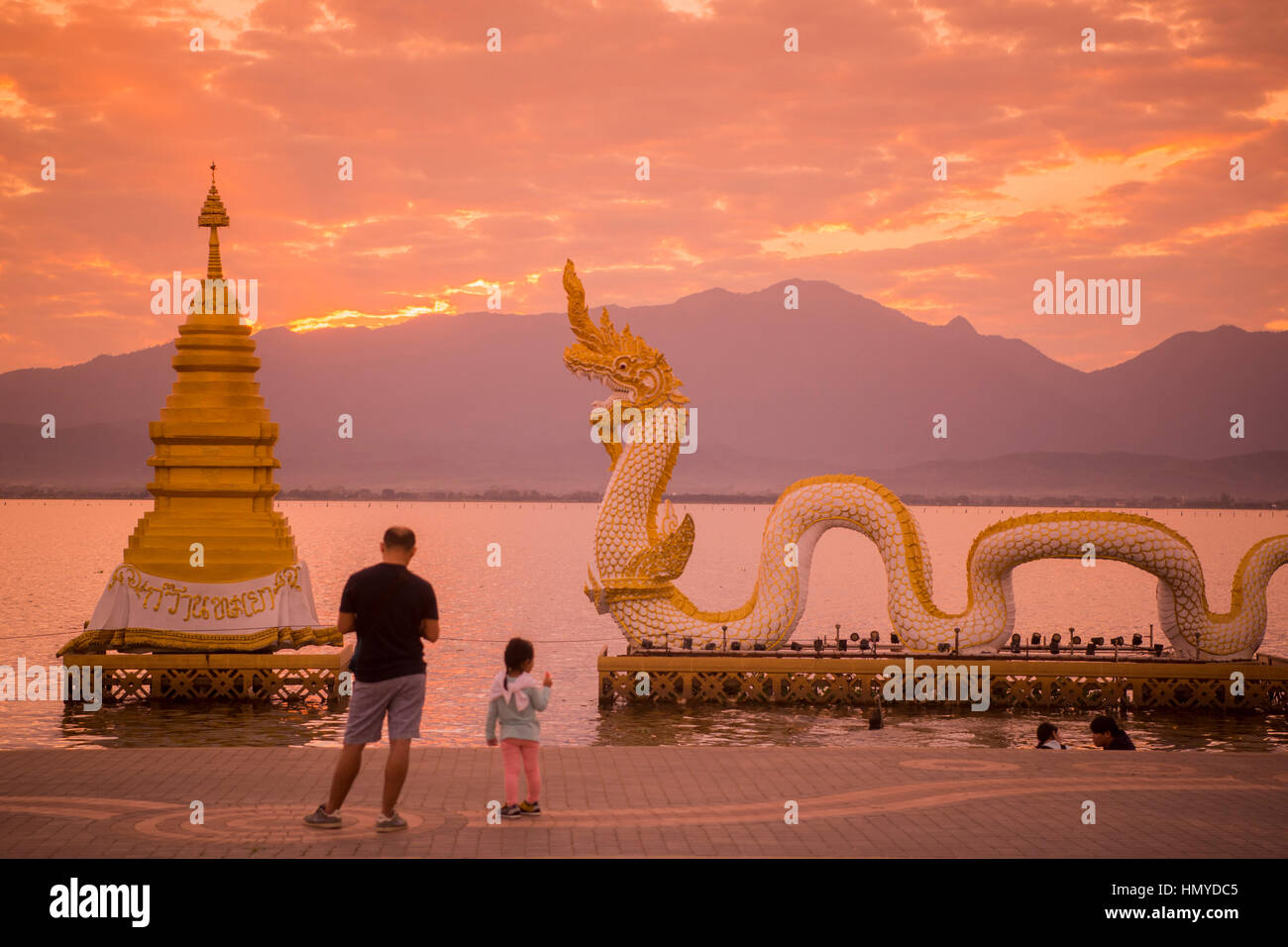 the phayanak or Naga Statue in the landscape at the lake of Kwan Phayao ...