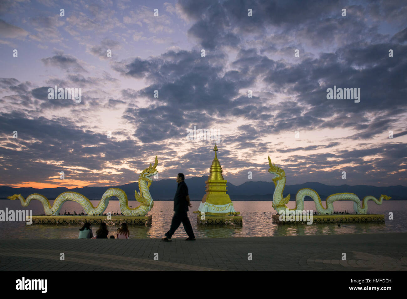 the phayanak or Naga Statue in the landscape at the lake of Kwan Phayao ...