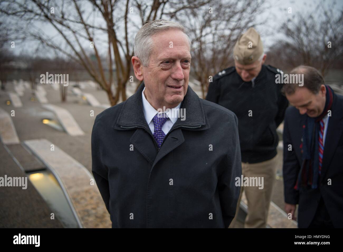 U.S. Secretary of Defense James Mattis visits the Pentagon Memorial ...