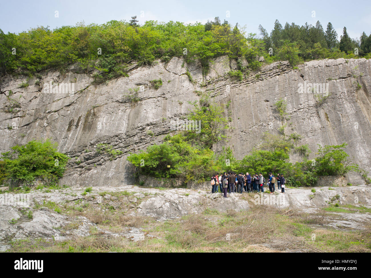 Visitors to former limestone quarry, Tangshan, Nanjing, Jiangsu, China ...
