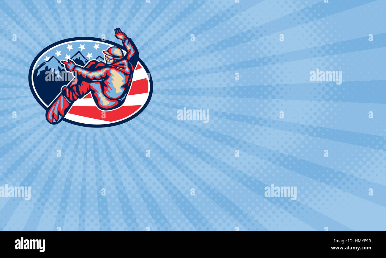 Business card showing Illustration of a snowboarding spin jumping on ...