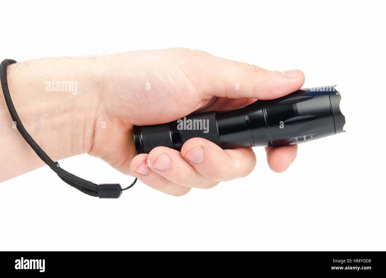 hand holding flashlight on white background Stock Photo - Alamy