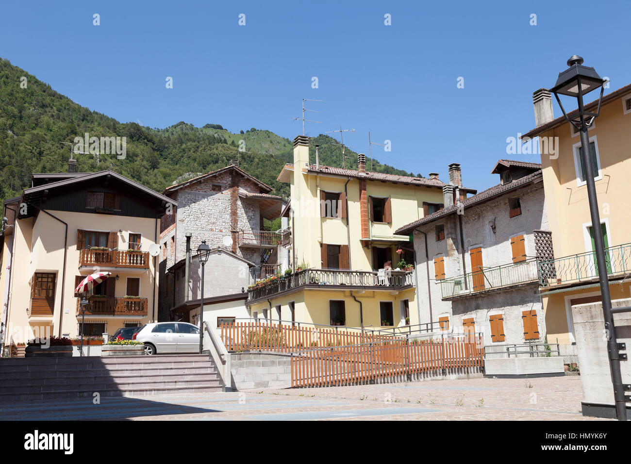 One of the squares of Barcis, Udine Stock Photo - Alamy