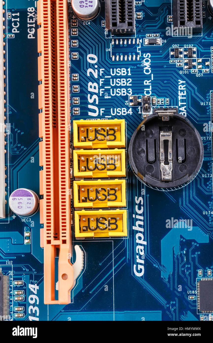 Close up of Computer motherboard with usb sockets Stock Photo - Alamy