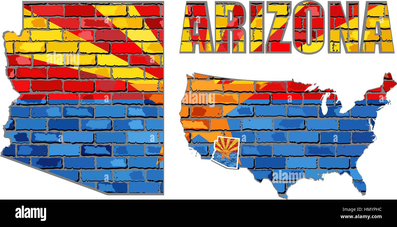 Arizona on a brick wall - Illustration, Arizona Flag painted on brick ...