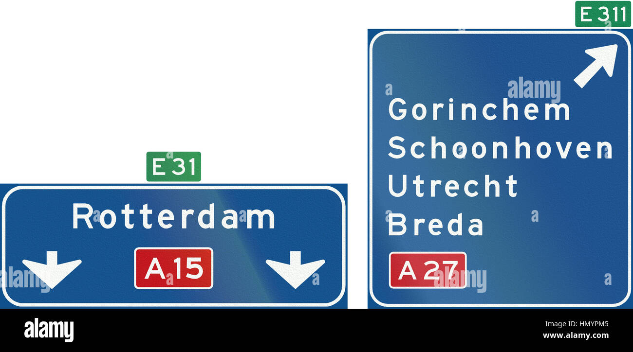 Netherlands road sign K4: High level motorway information sign showing ...