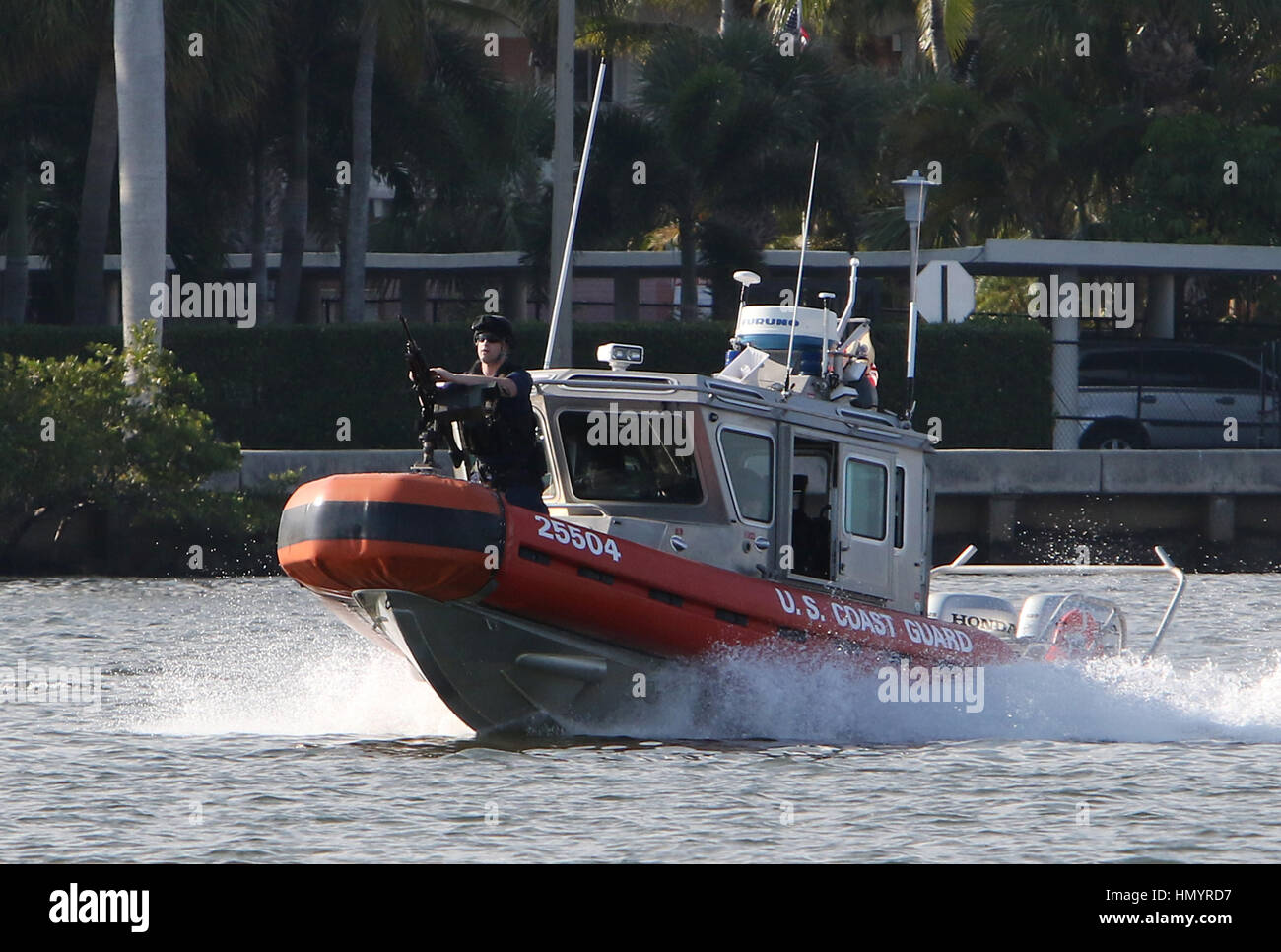 A US Coast Guard 25-Foot Defender Class Boat patrols the intracoastal ...
