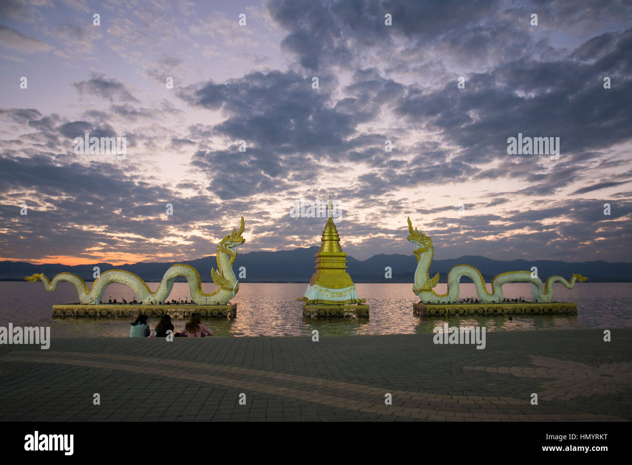 the phayanak or Naga Statue in the landscape at the lake of Kwan Phayao ...
