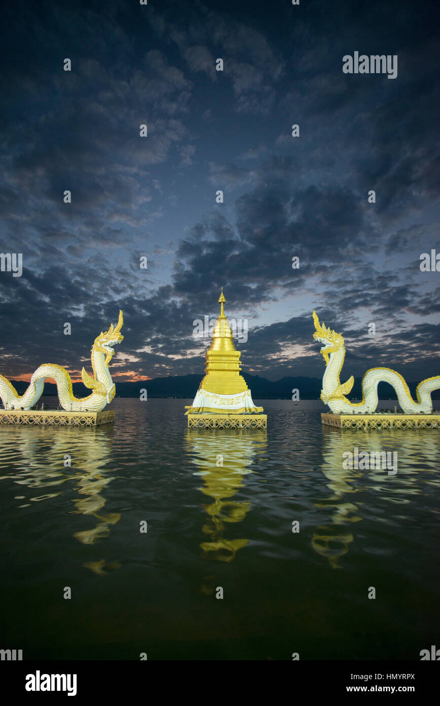 the phayanak or Naga Statue in the landscape at the lake of Kwan Phayao ...