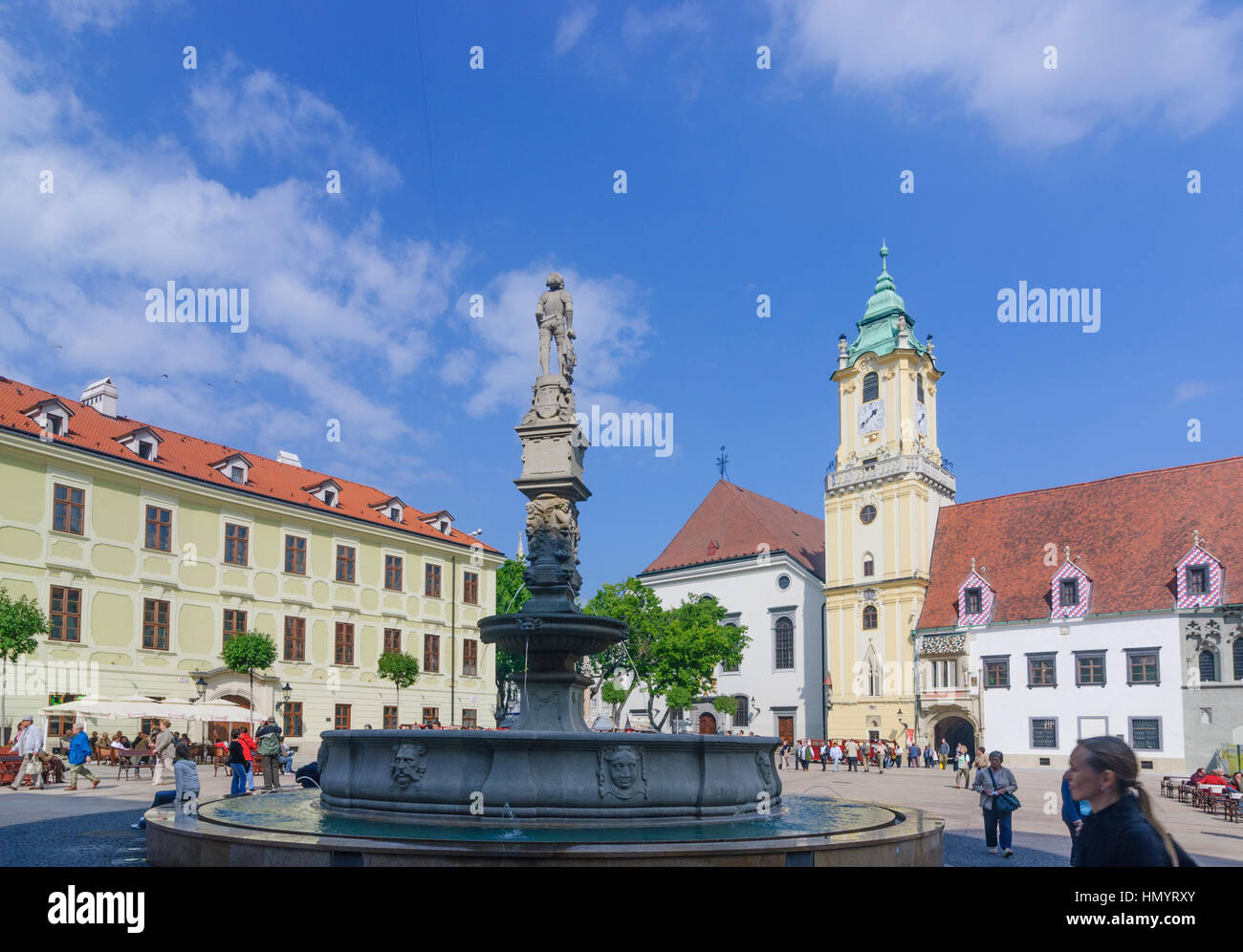 Bratislava (Pressburg): Old town; Main square with the old town hall ...