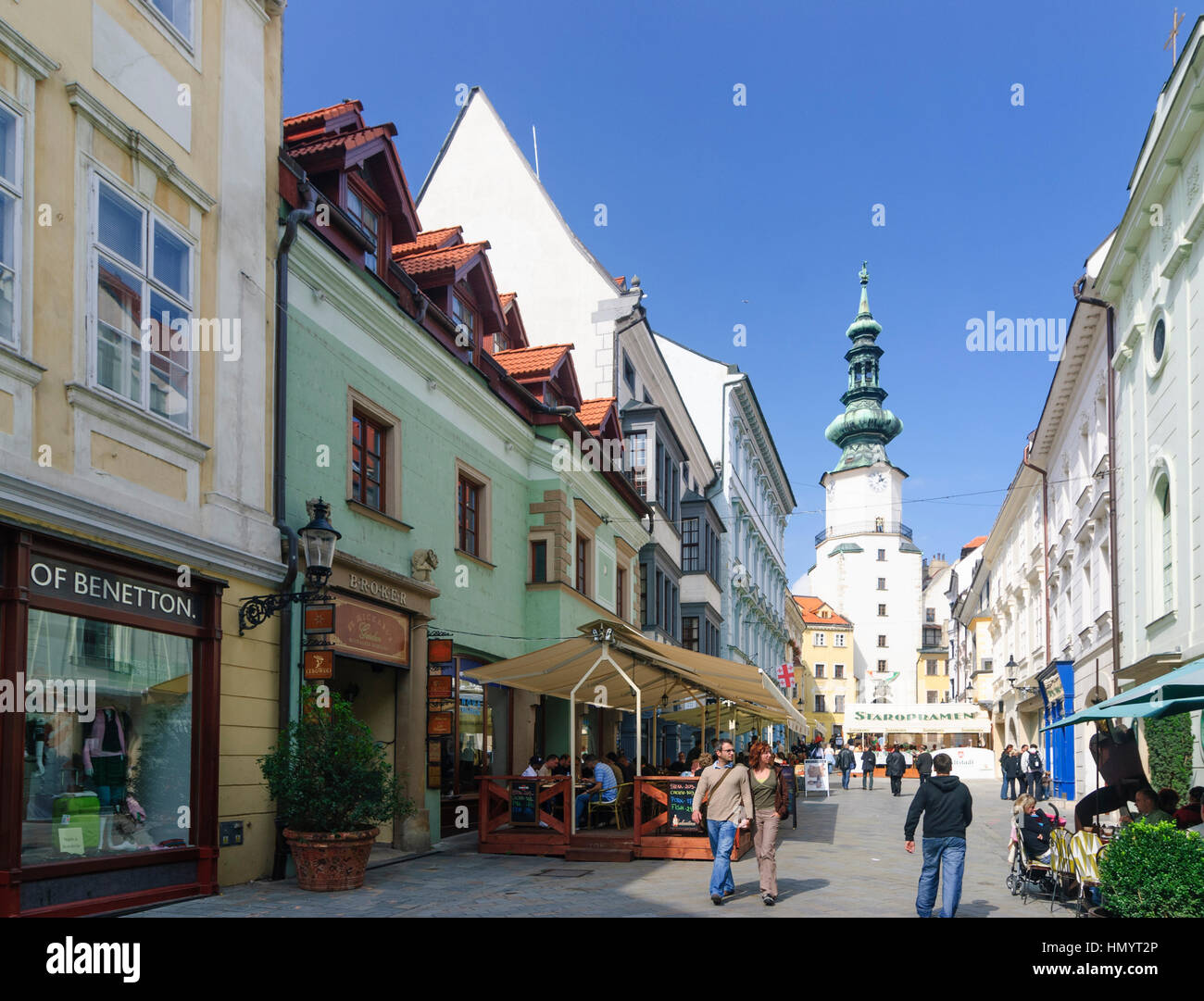 Bratislava (Pressburg): Old town; Street Venturska with Michael's Gate ...