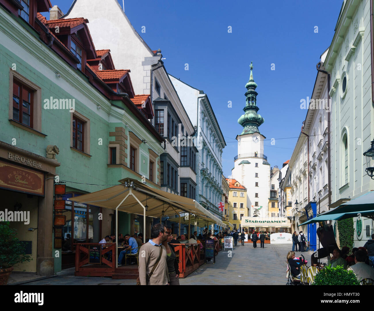 Bratislava (Pressburg): Old town; Street Venturska with Michael's Gate ...