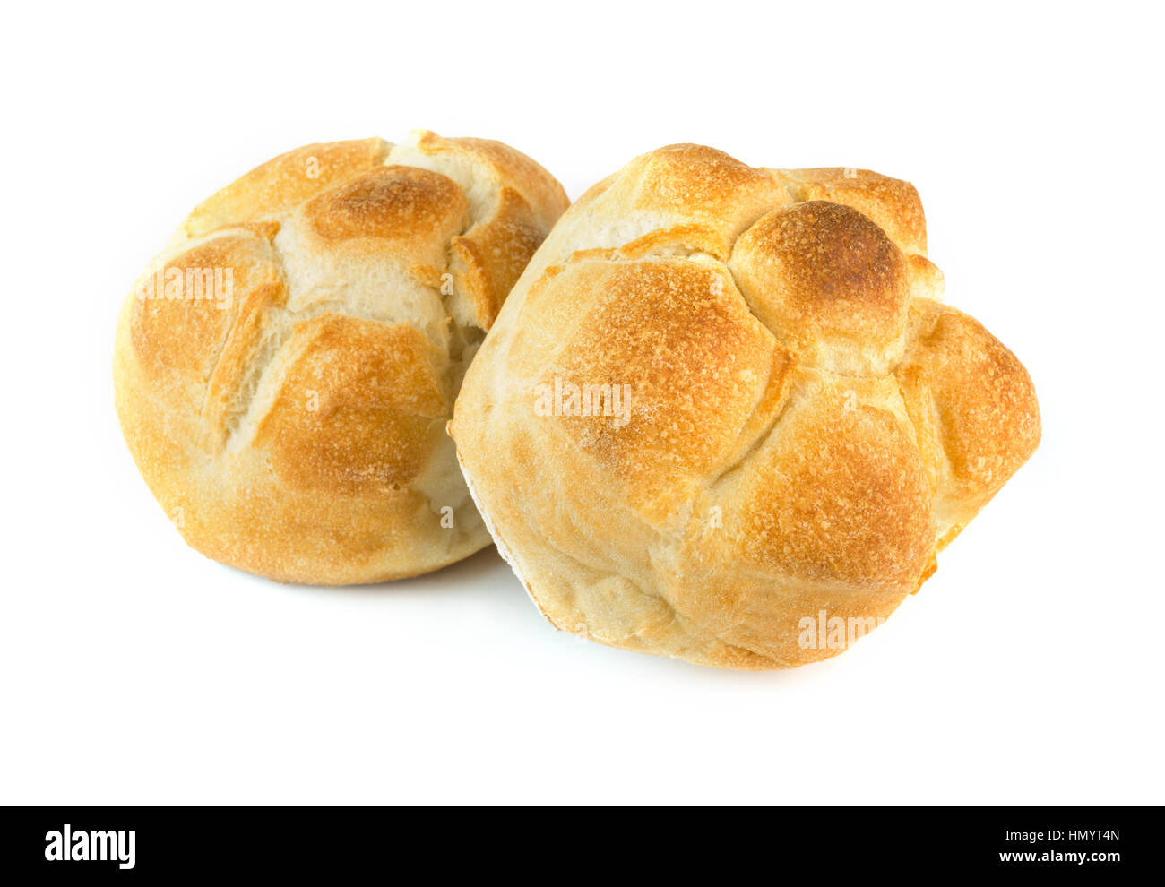 two white bread rolls on white background Stock Photo - Alamy