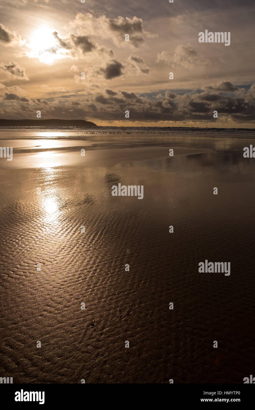 Woolacombe beach sunset Stock Photo - Alamy