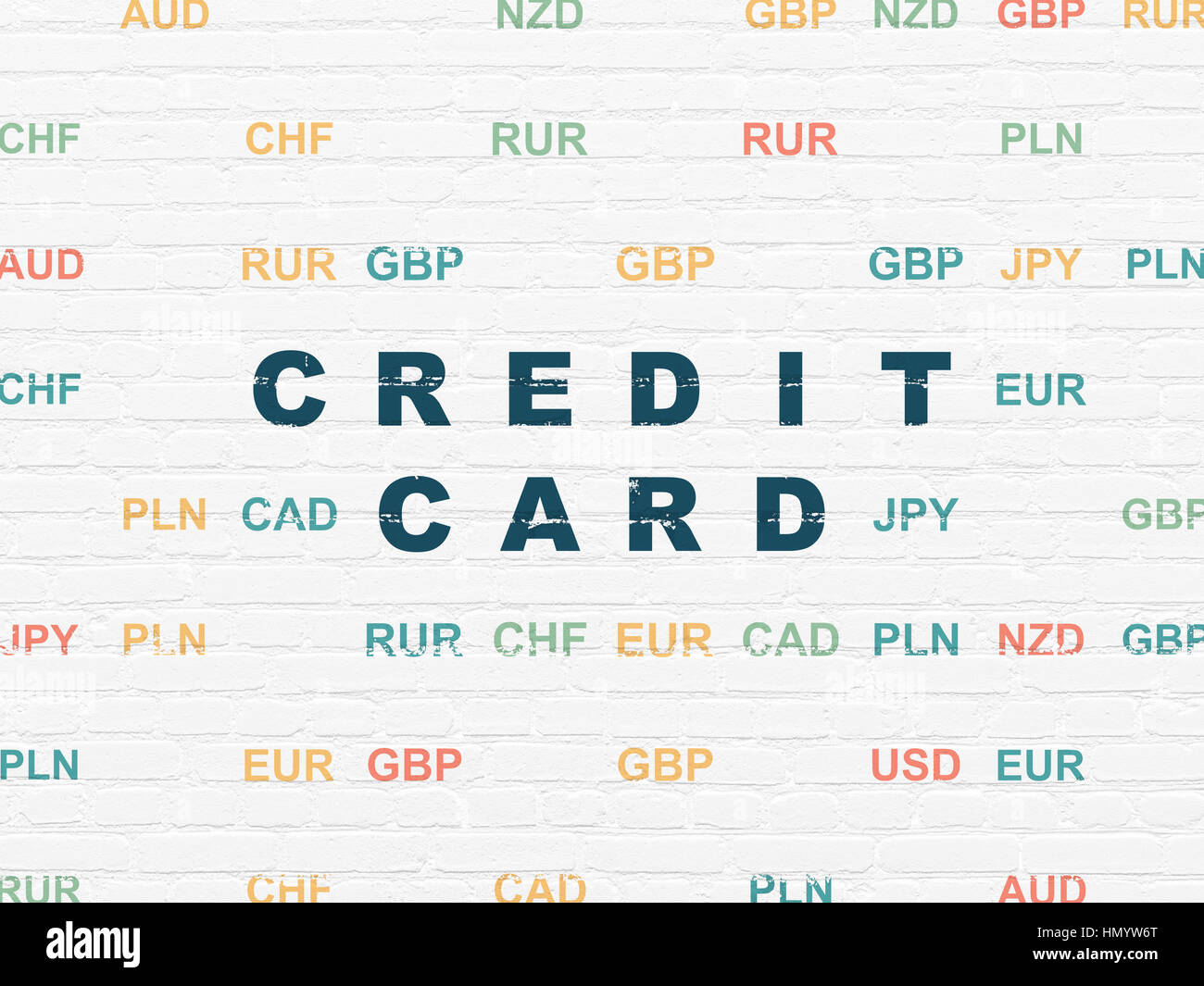 Money concept: Painted blue text Credit Card on White Brick wall ...