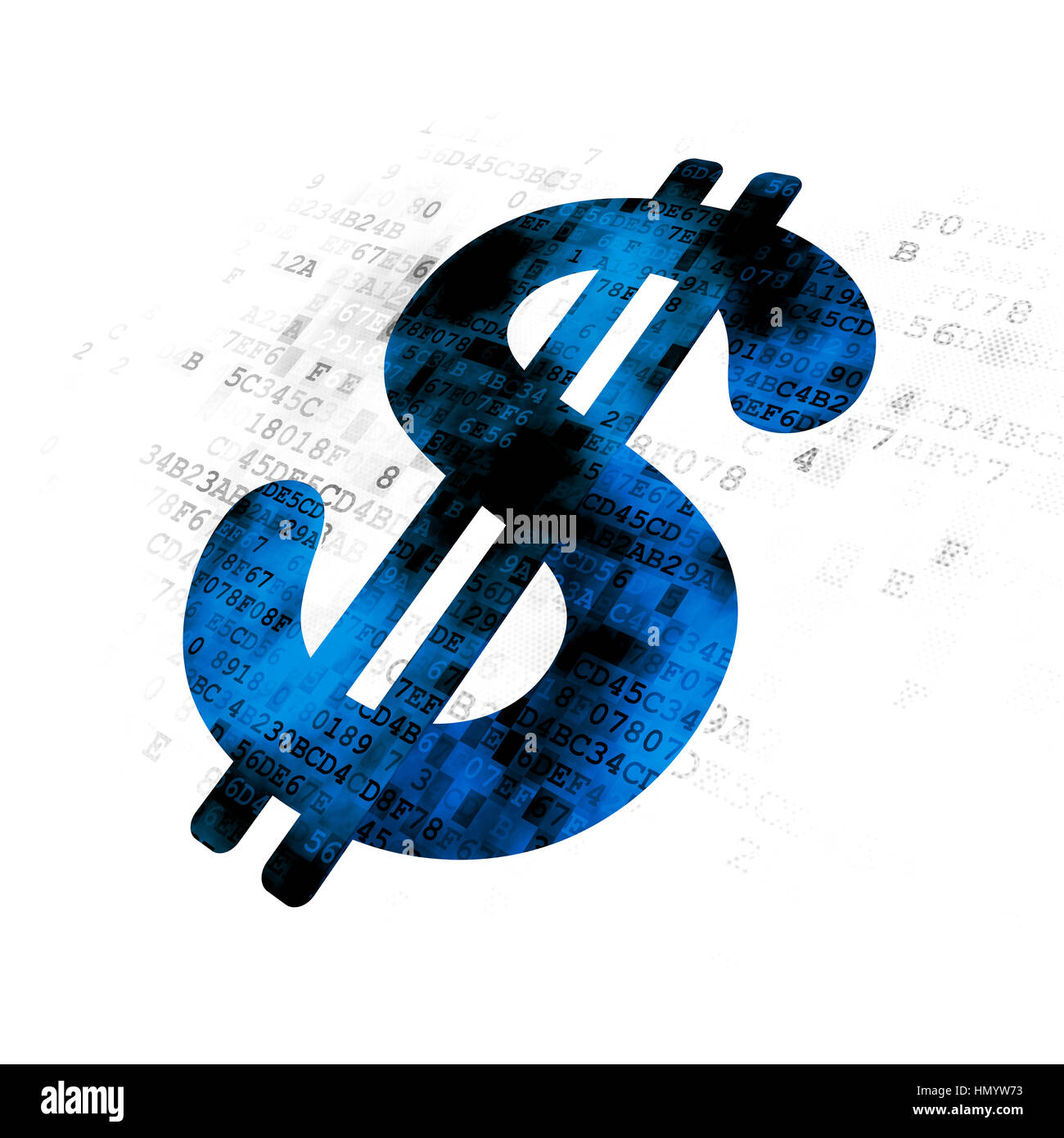 Money concept: Pixelated blue Dollar icon on Digital background Stock ...