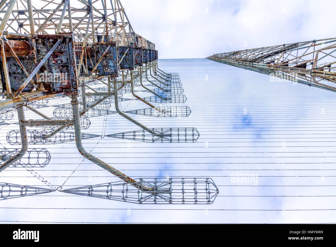 Radyolokatsyonnaya antenna. View from below radar Duga. Chernobyl ...
