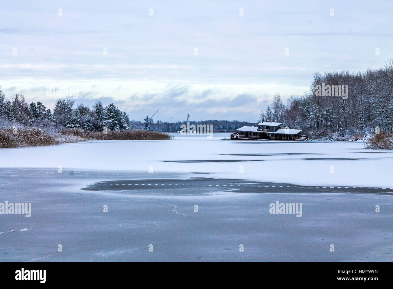 Lake exiting the Pripyat river to the river port Pripyat Stock Photo ...